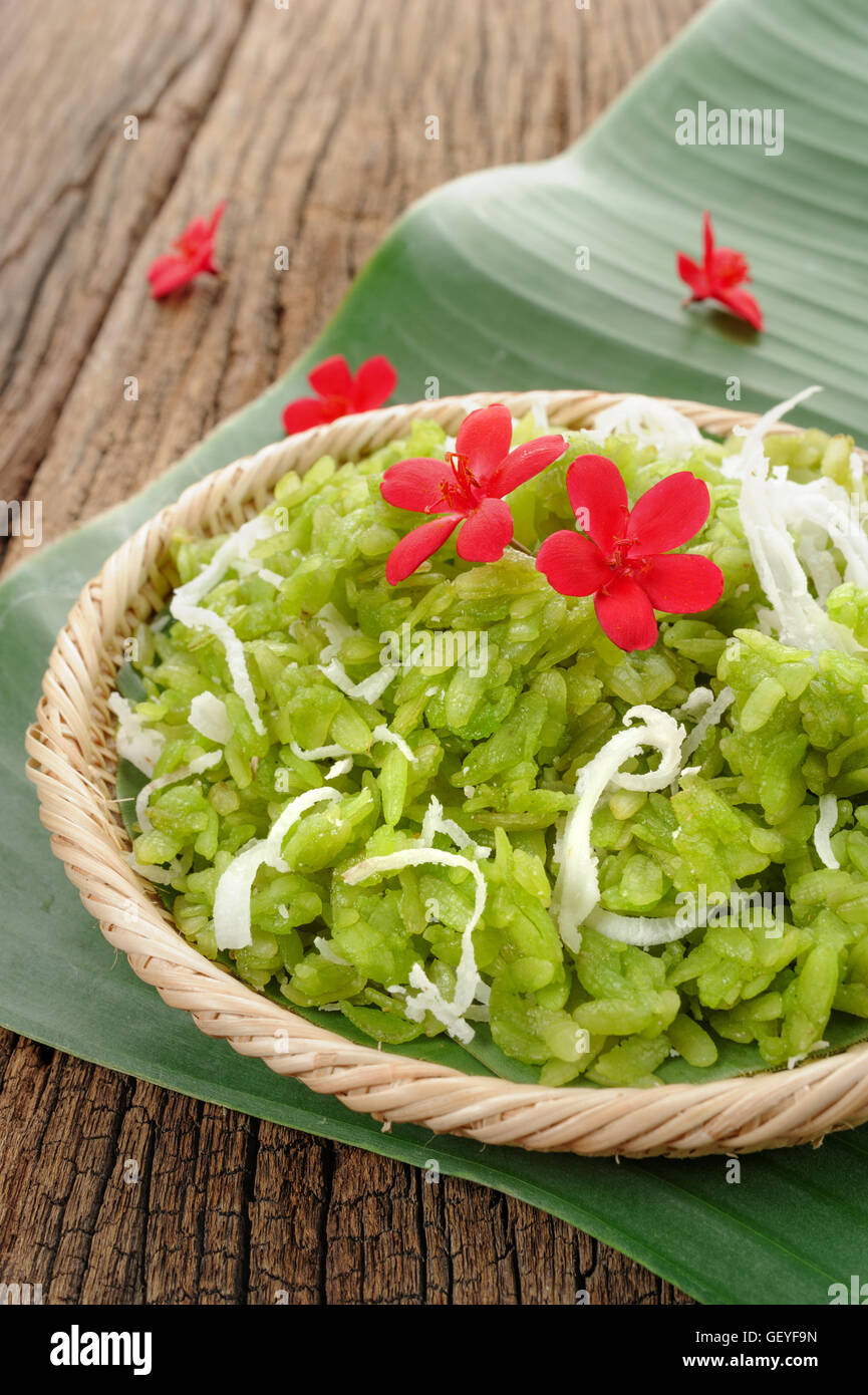 shredded rice grain with coconut, traditional Thai dessert Stock Photo ...