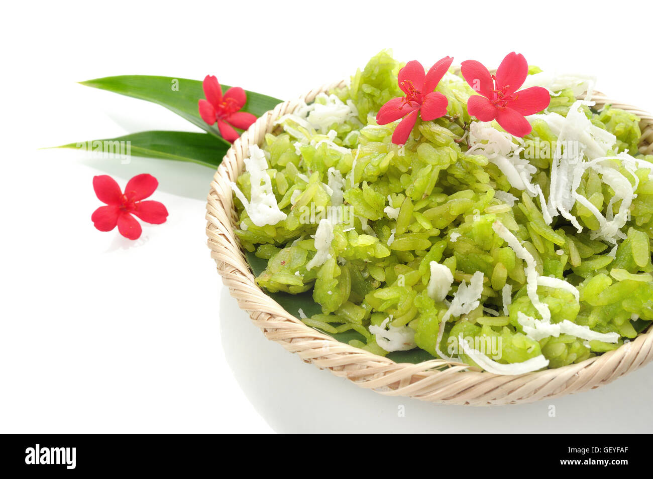 shredded rice grain with coconut, traditional Thai dessert Stock Photo ...