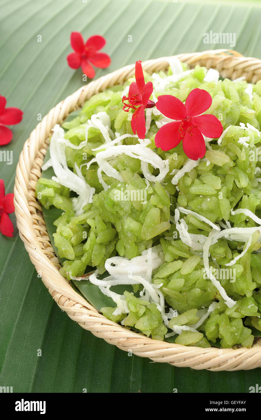 shredded rice grain with coconut, traditional Thai dessert Stock Photo ...