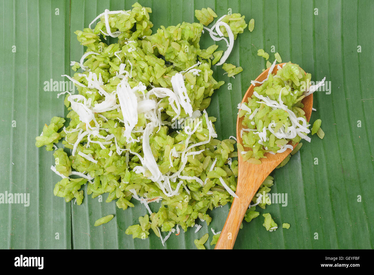 shredded rice grain with coconut, traditional Thai dessert Stock Photo ...