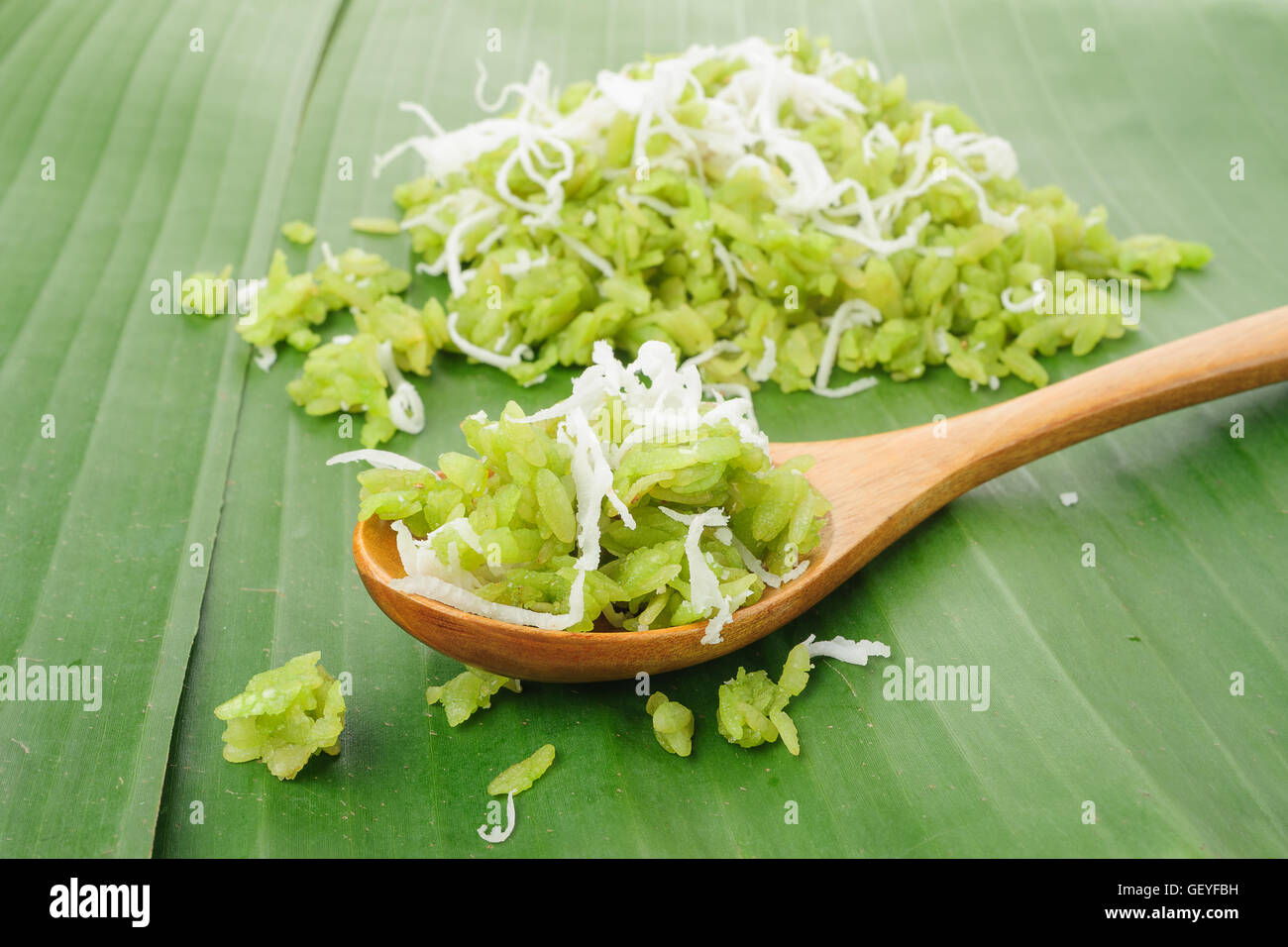shredded rice grain with coconut, traditional Thai dessert Stock Photo ...