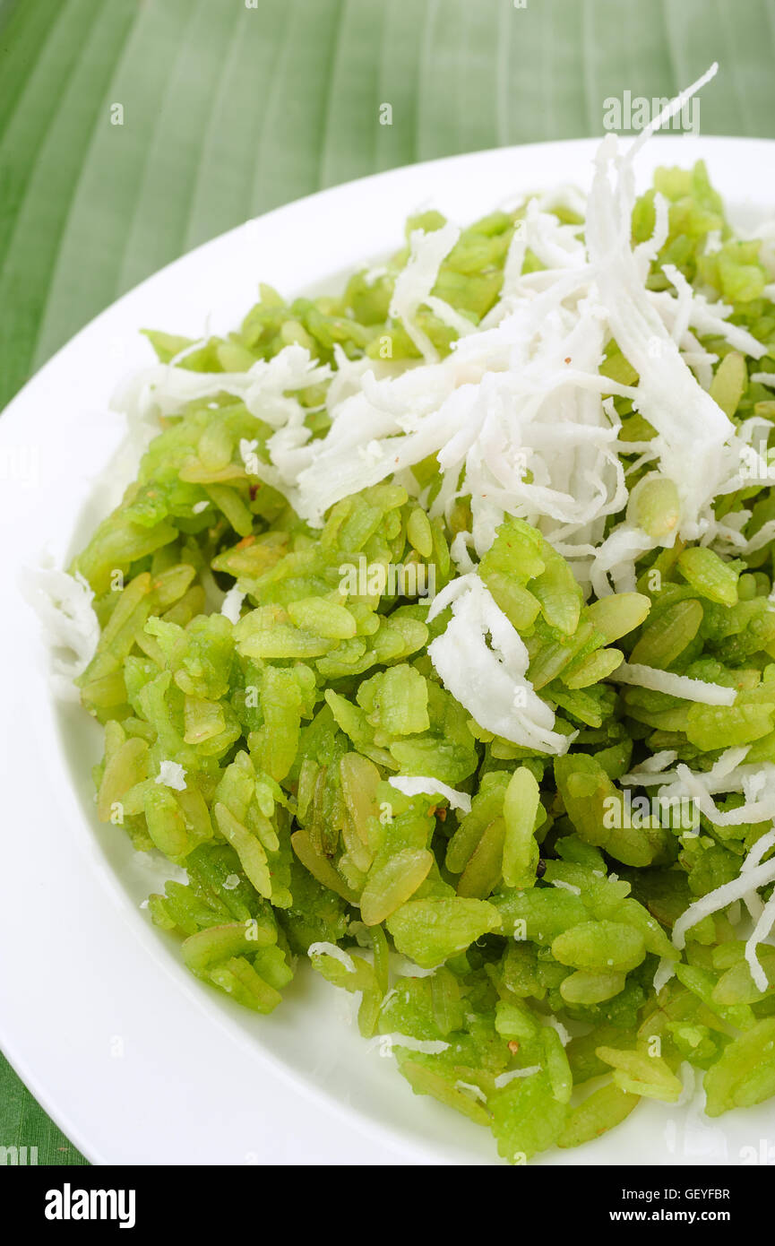 shredded rice grain with coconut, traditional Thai dessert Stock Photo ...