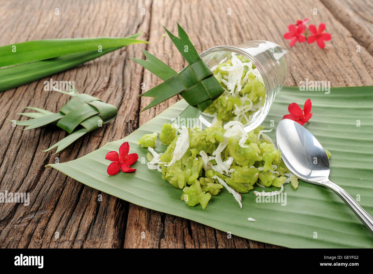 shredded rice grain with coconut, traditional Thai dessert Stock Photo ...