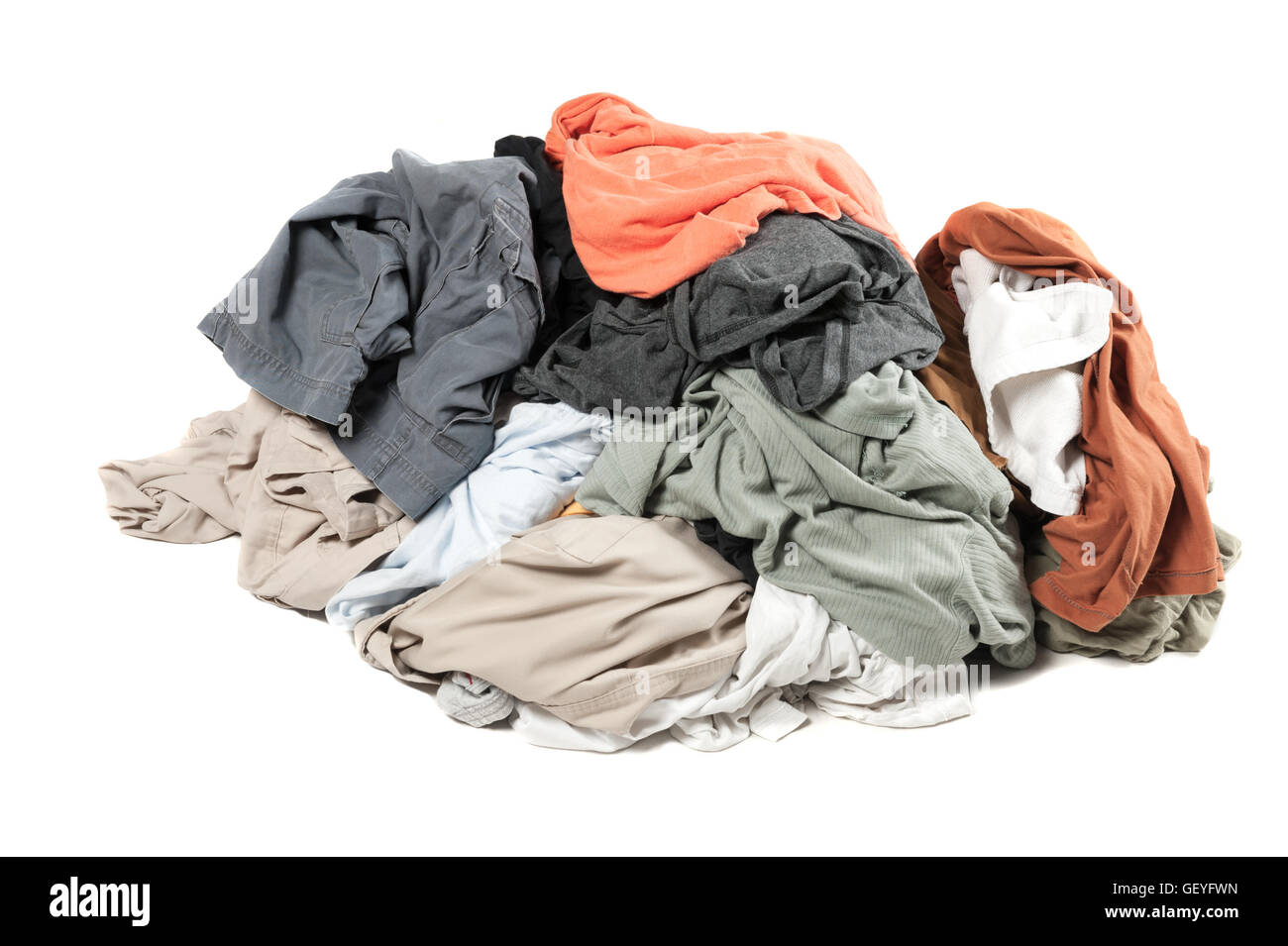 Big heap of dirty colorful clothes isolated on white background Stock ...