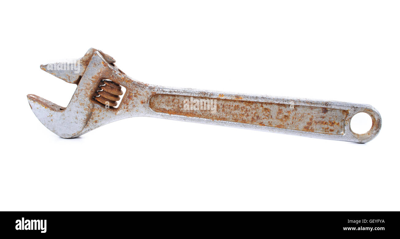 rusty adjustable wrench on white background Stock Photo - Alamy