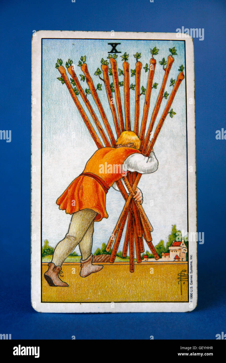 Tarot Cards, Ten of Wands Stock Photo - Alamy