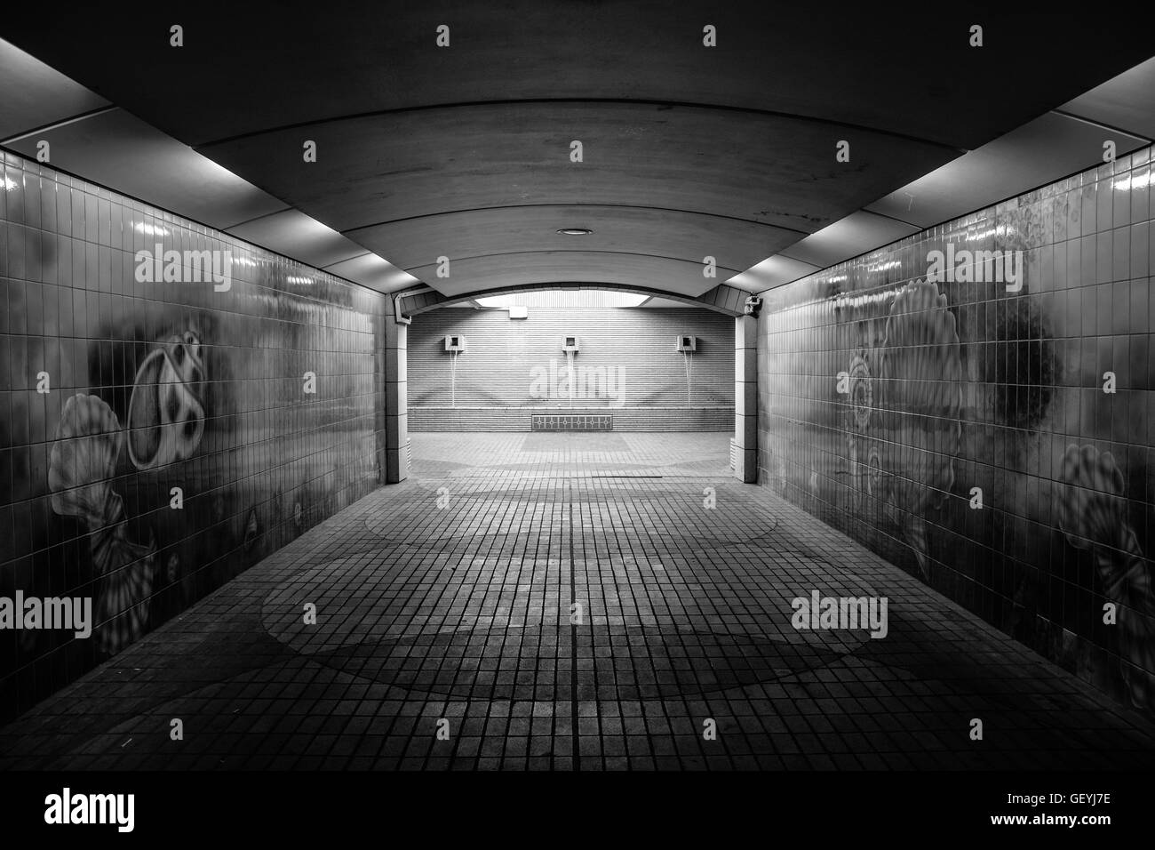 Front View Of Illuminated Covered Walkway Stock Photo - Alamy