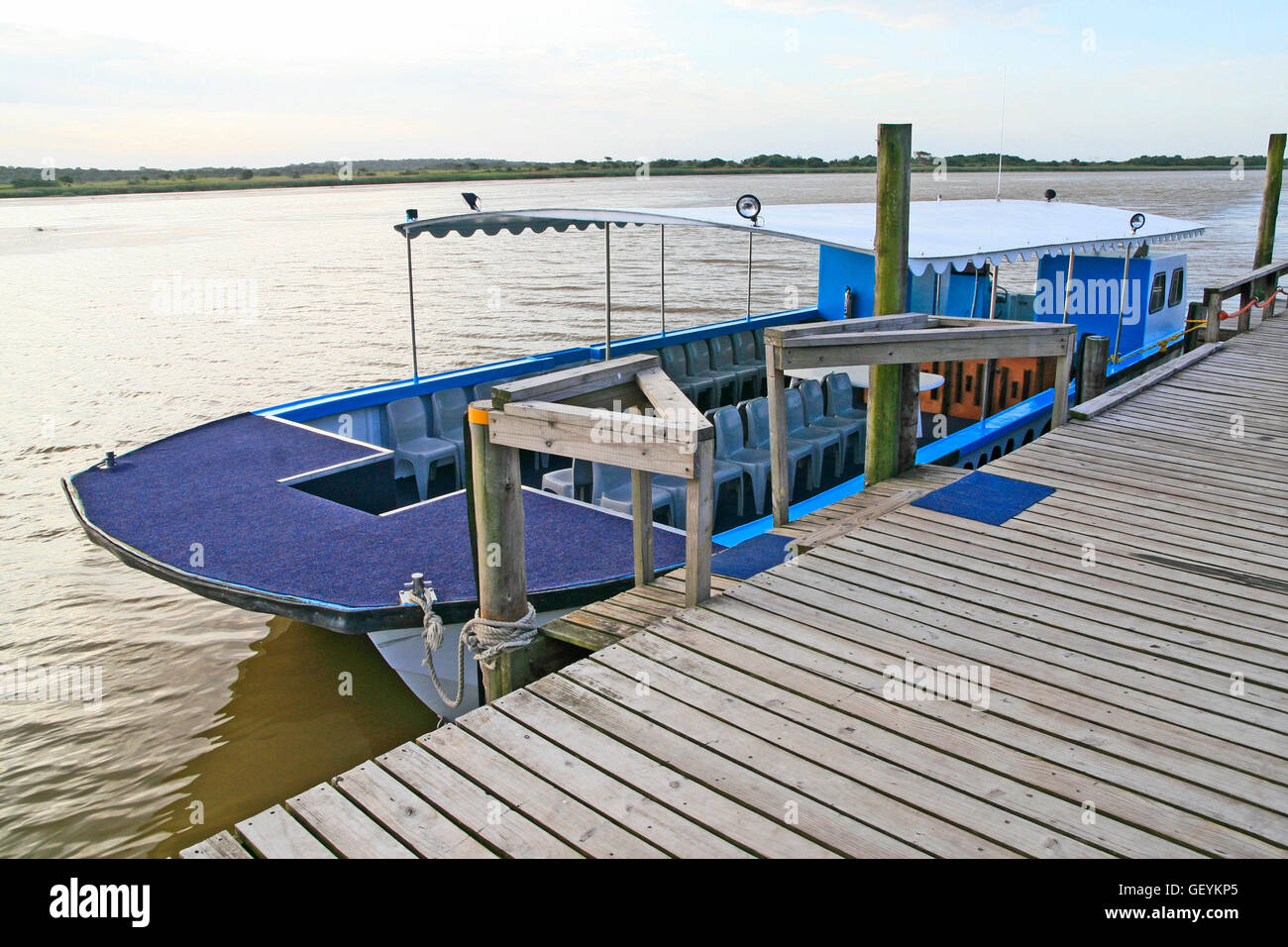Santa Lucia ferry cruise boat Wooden dock at St Lucia Estuary, St Lucia ...