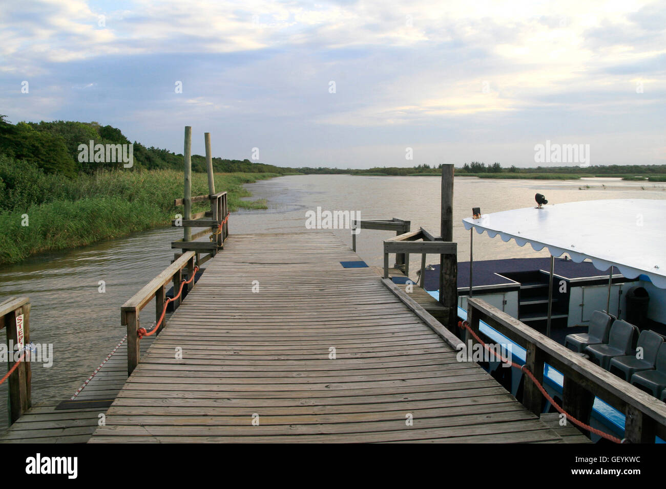 Santa Lucia ferry cruise boat Wooden dock at St Lucia Estuary, St Lucia ...