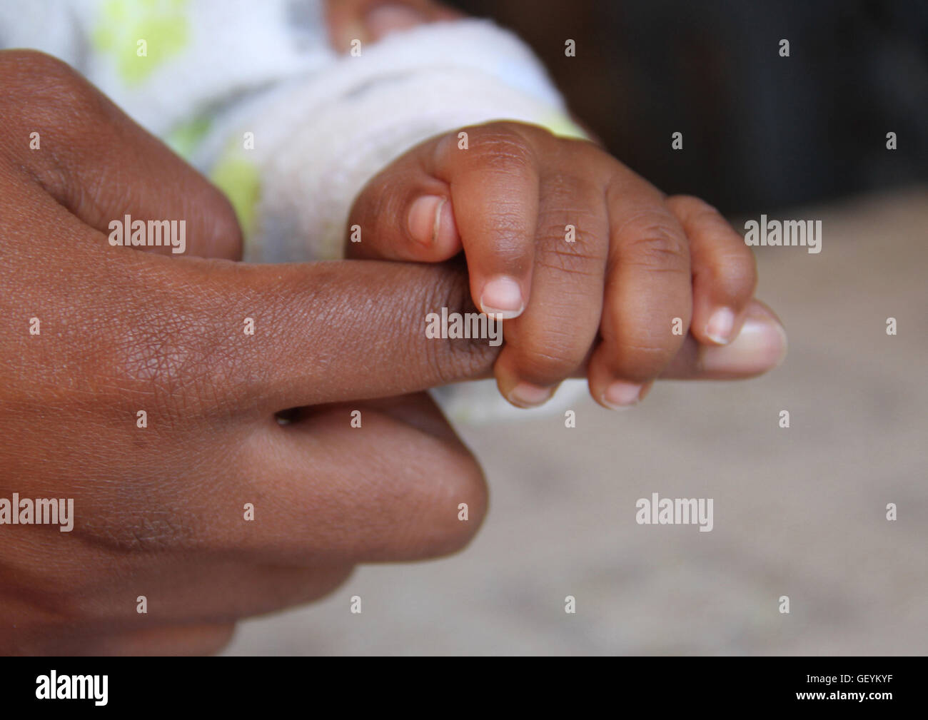 African Baby's left hand holding mother's right index finger, Pretoria ...