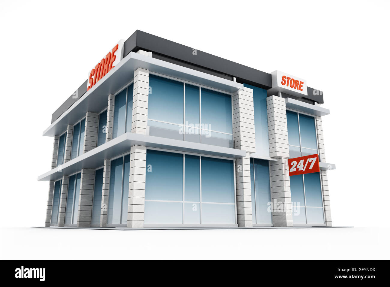 Generic store front isolated on white background. 3D illustration Stock ...
