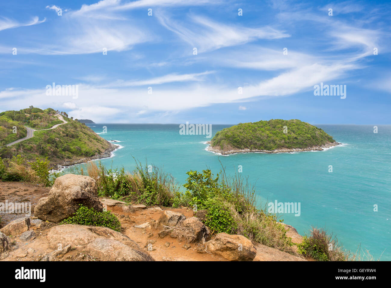 Promthep cape viewpoint at blue sky in Phuket,Thailand in a bright day ...