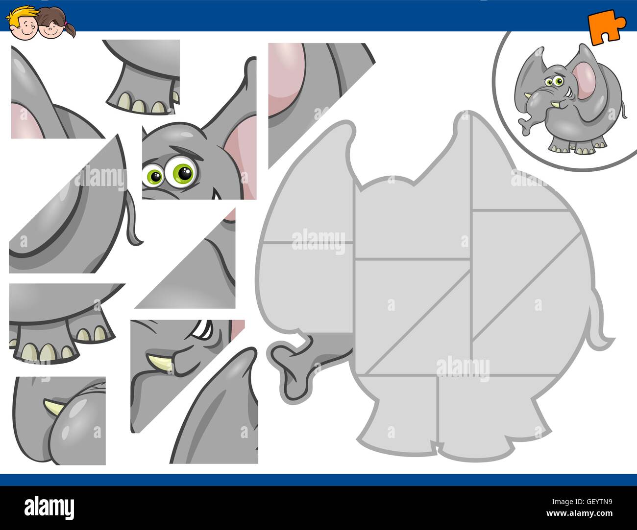 Cartoon Illustration of Educational Jigsaw Puzzle Activity for ...