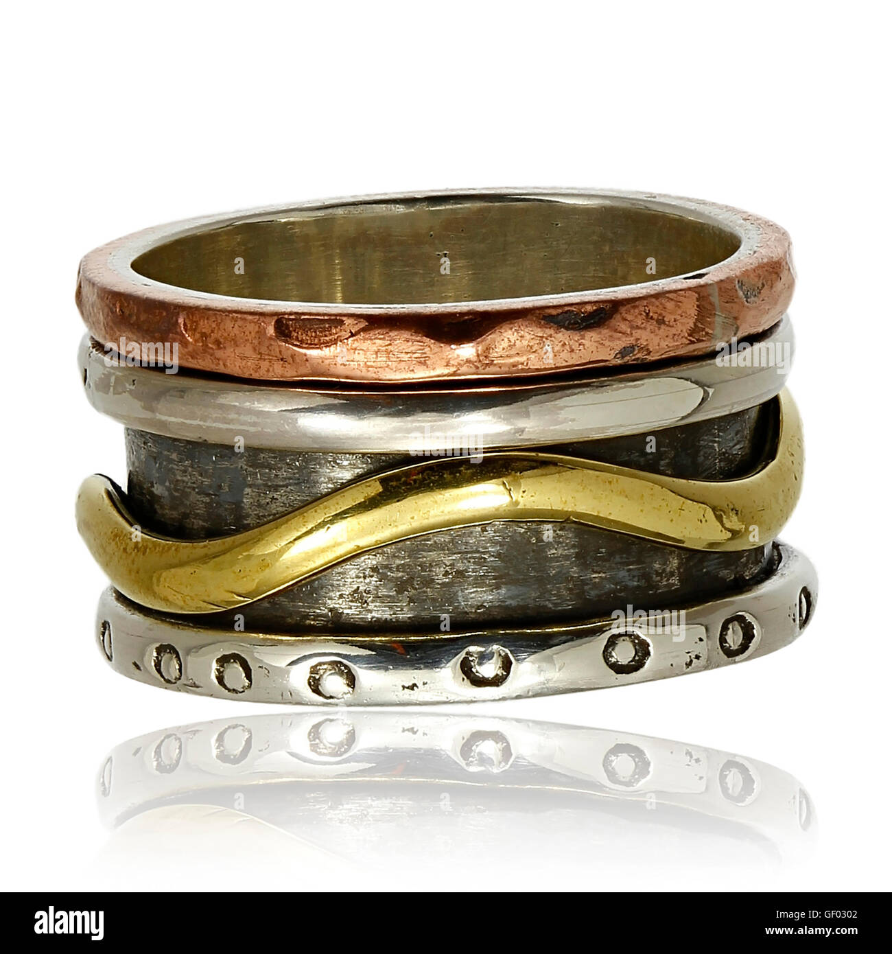 Copper and silver ring on a white background Stock Photo - Alamy