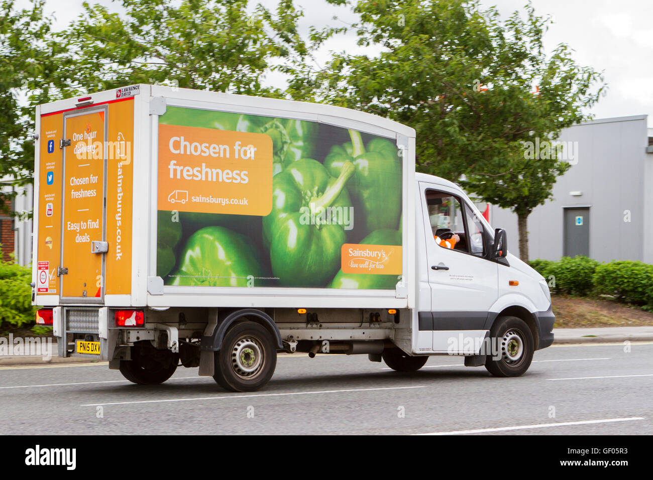 Sainsburys supermarket delivery store vehicles, Chorley, Lancashire, UK ...