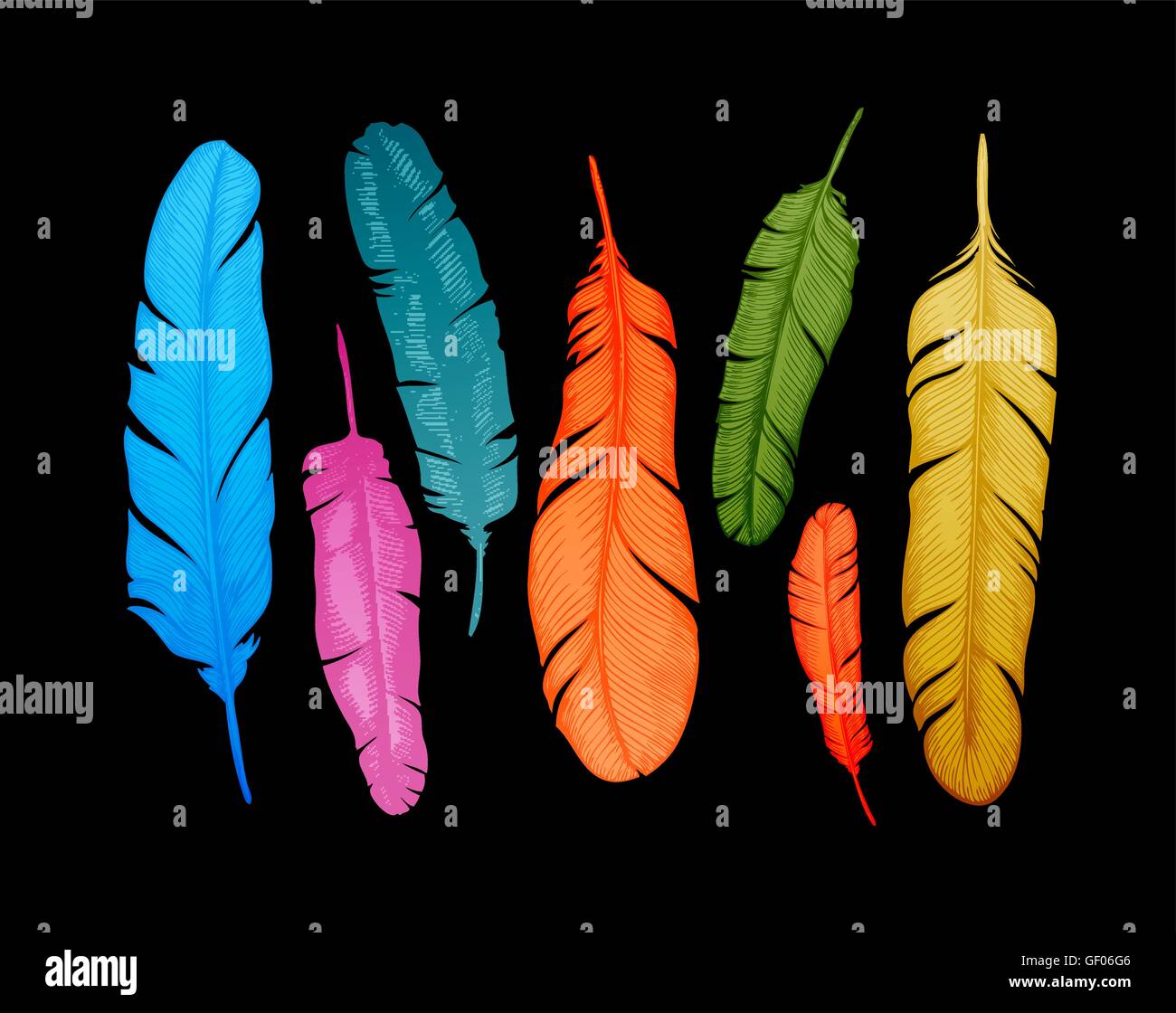 Decorative set feathers. Hand drawn vintage vector design Stock Vector ...