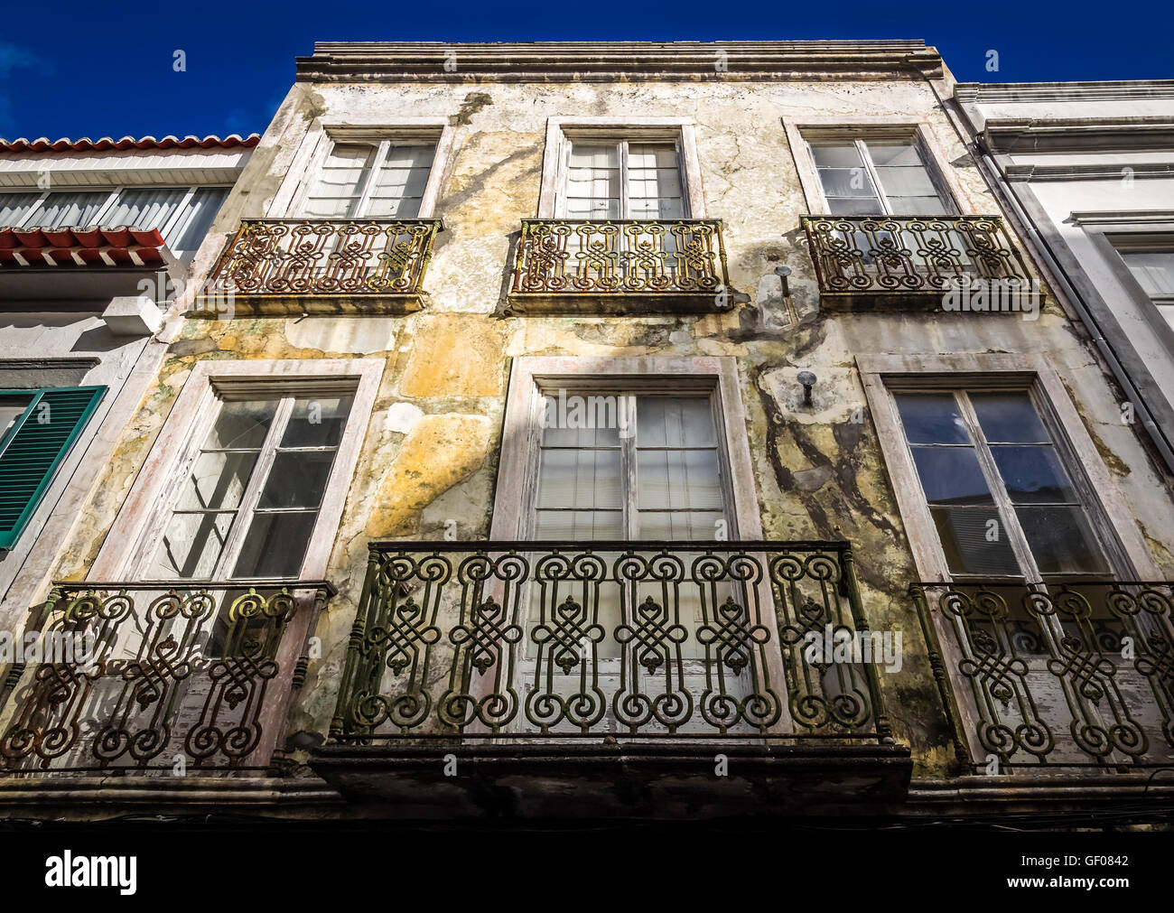 View of the restored old home in Ponta Delgada, Azores, Portugal Stock ...