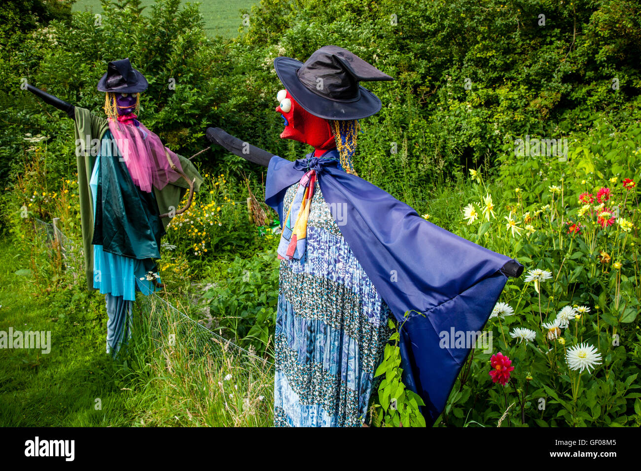 Colourfully Dressed Scarecrows In A Garden, Sussex, UK Stock Photo - Alamy