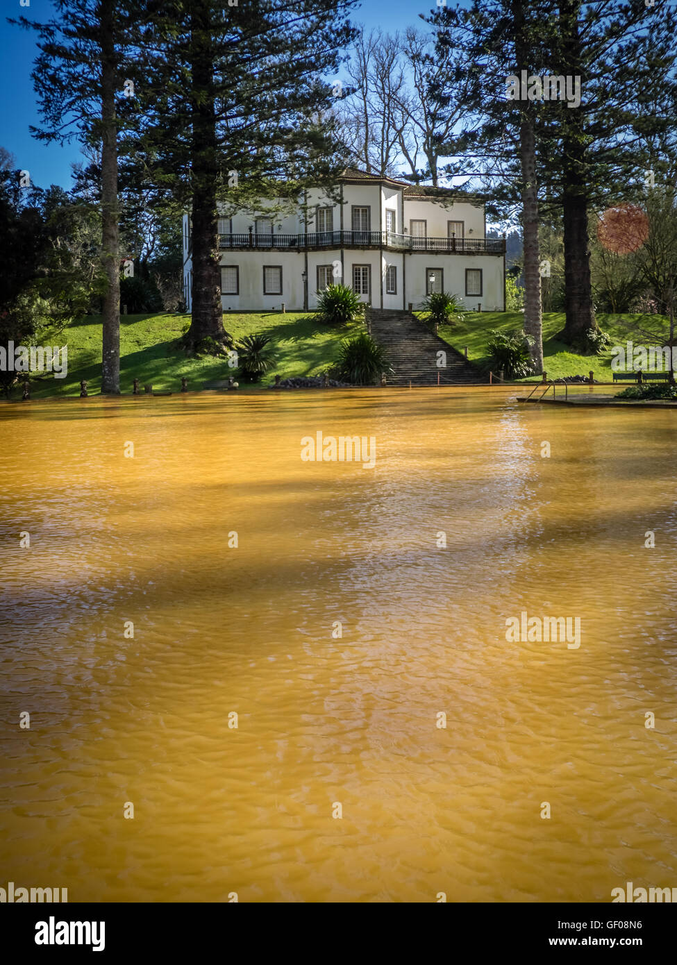 Ferruginous hot water spring pool in Furnas, Sao Miguel Island, Azores ...
