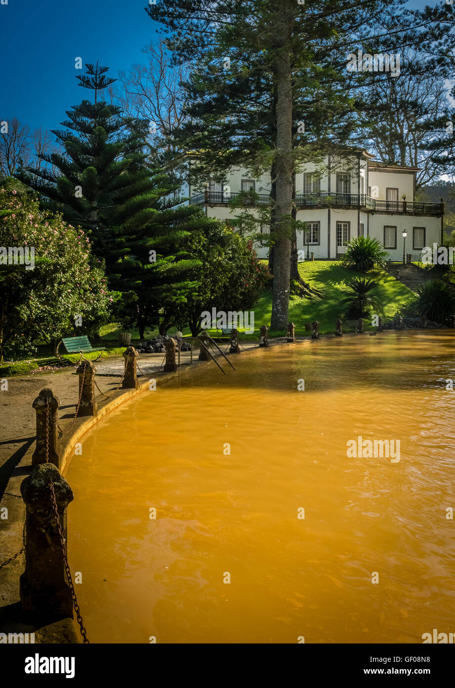 Ferruginous hot water spring pool in Furnas, Sao Miguel Island, Azores ...