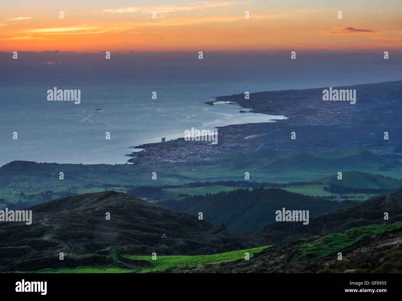 Aerial view of the Ponta Delgada, capital of Sao Miguel Island in the ...