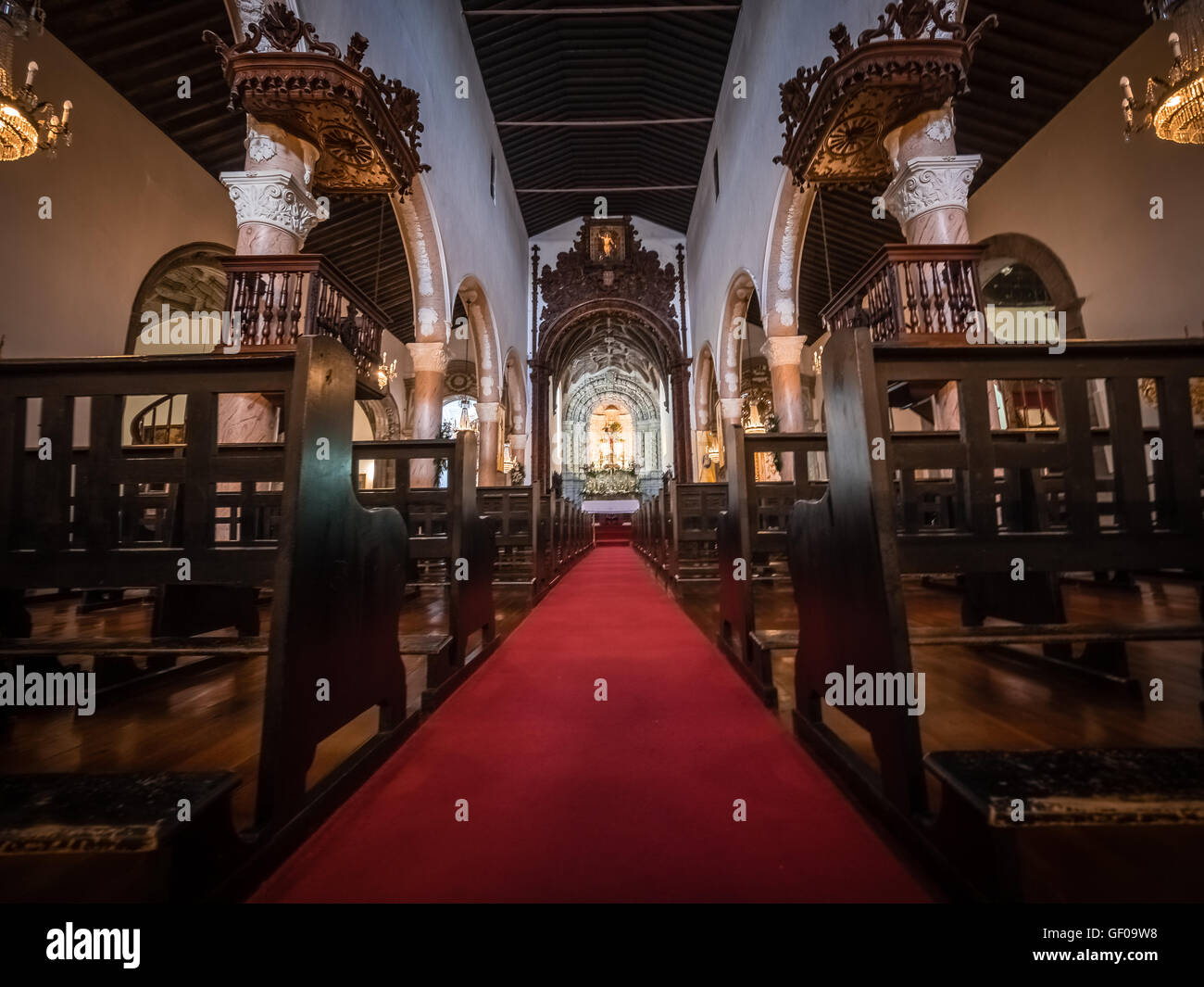Beautiful interior of the Church of San Sebastian in Ponta Delgada, Sao ...