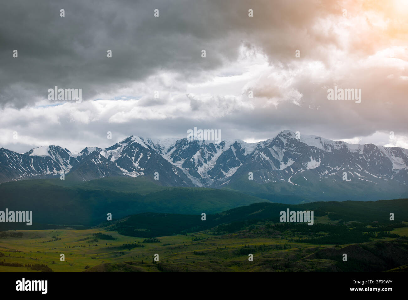 beautiful landscape of mountains and steppe on sunset background Stock ...