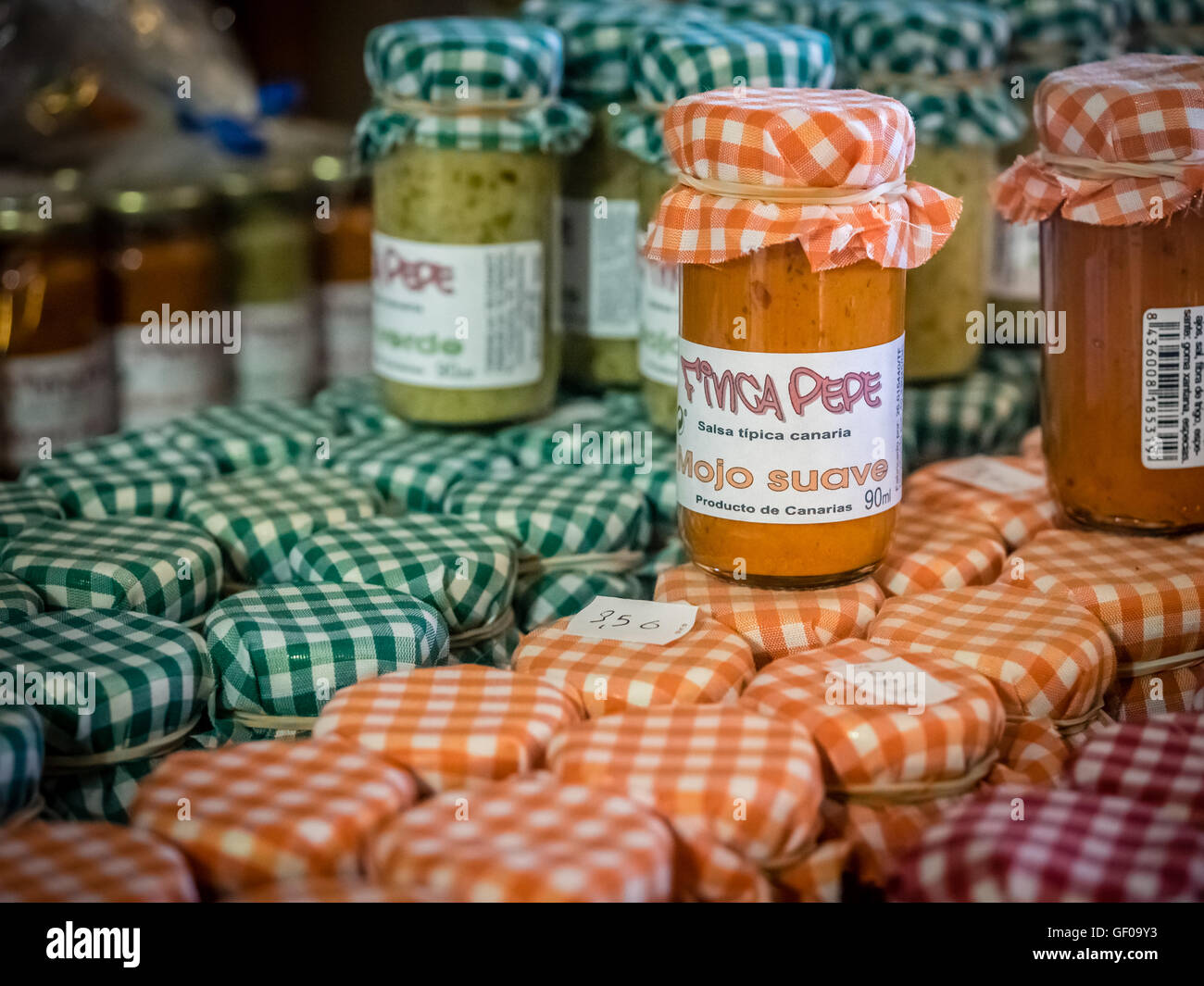 Traditional spicy canarian paste called Mojo Suave on sale on farm in ...