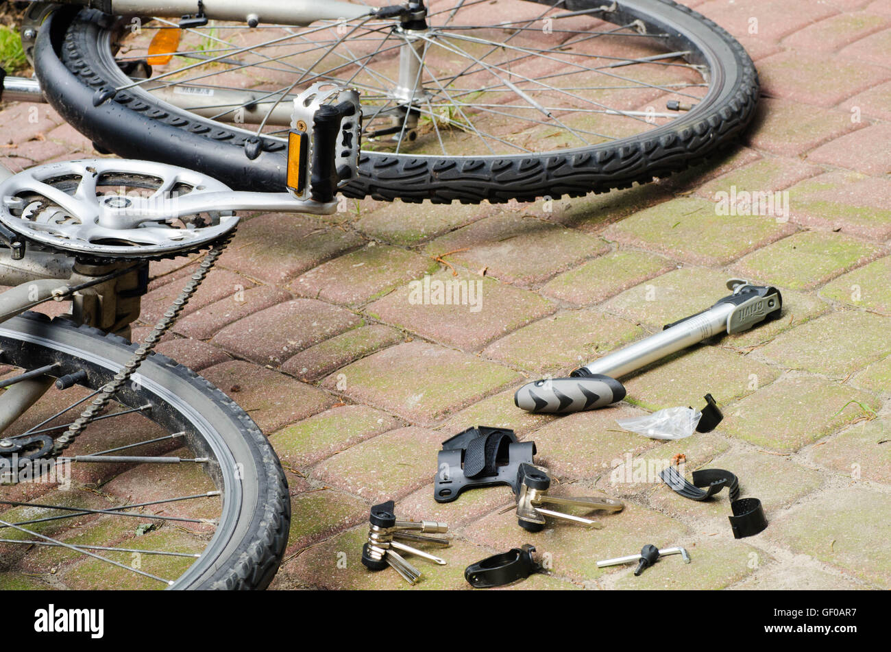bike repairing and group of tools Stock Photo - Alamy