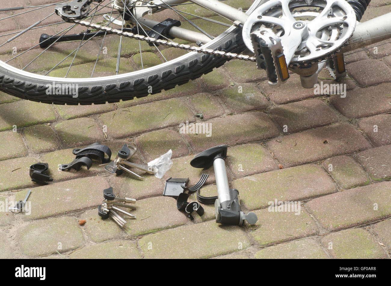 bike repairing and group of tools Stock Photo - Alamy