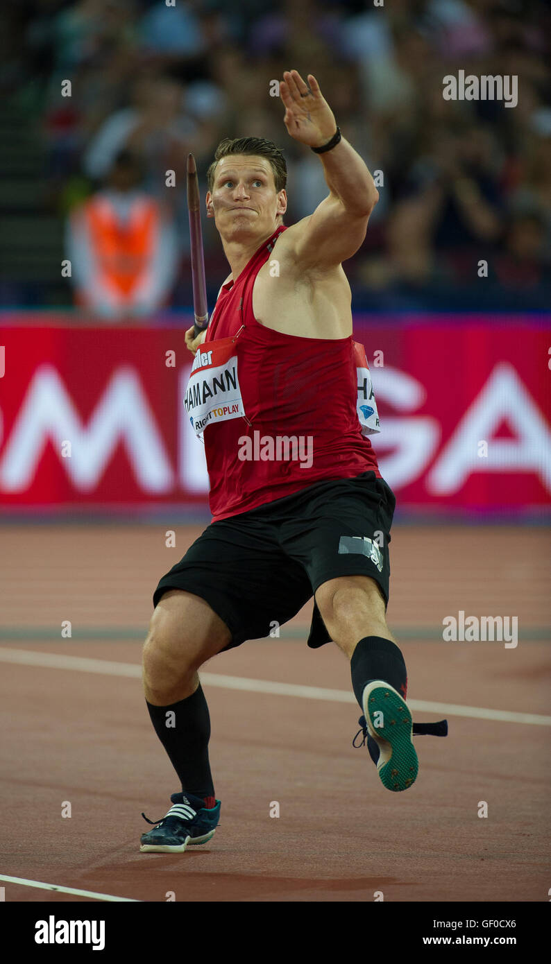 LONDON, ENGLAND - JULY 22: Lars Hamann competing in the Javelin, Day One of the Muller ...