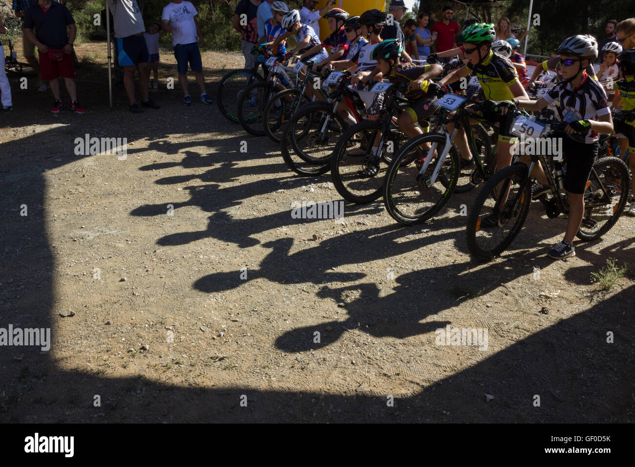 Racer's shadows waiting at the starting point. BIKE and FUN CUP, Seix ...