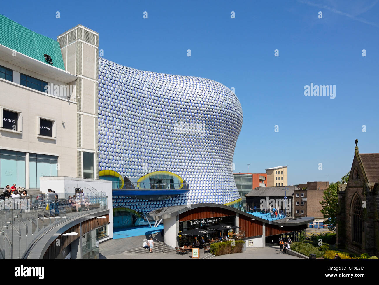 View of the Selfridges building in the Bullring with people enjoying ...