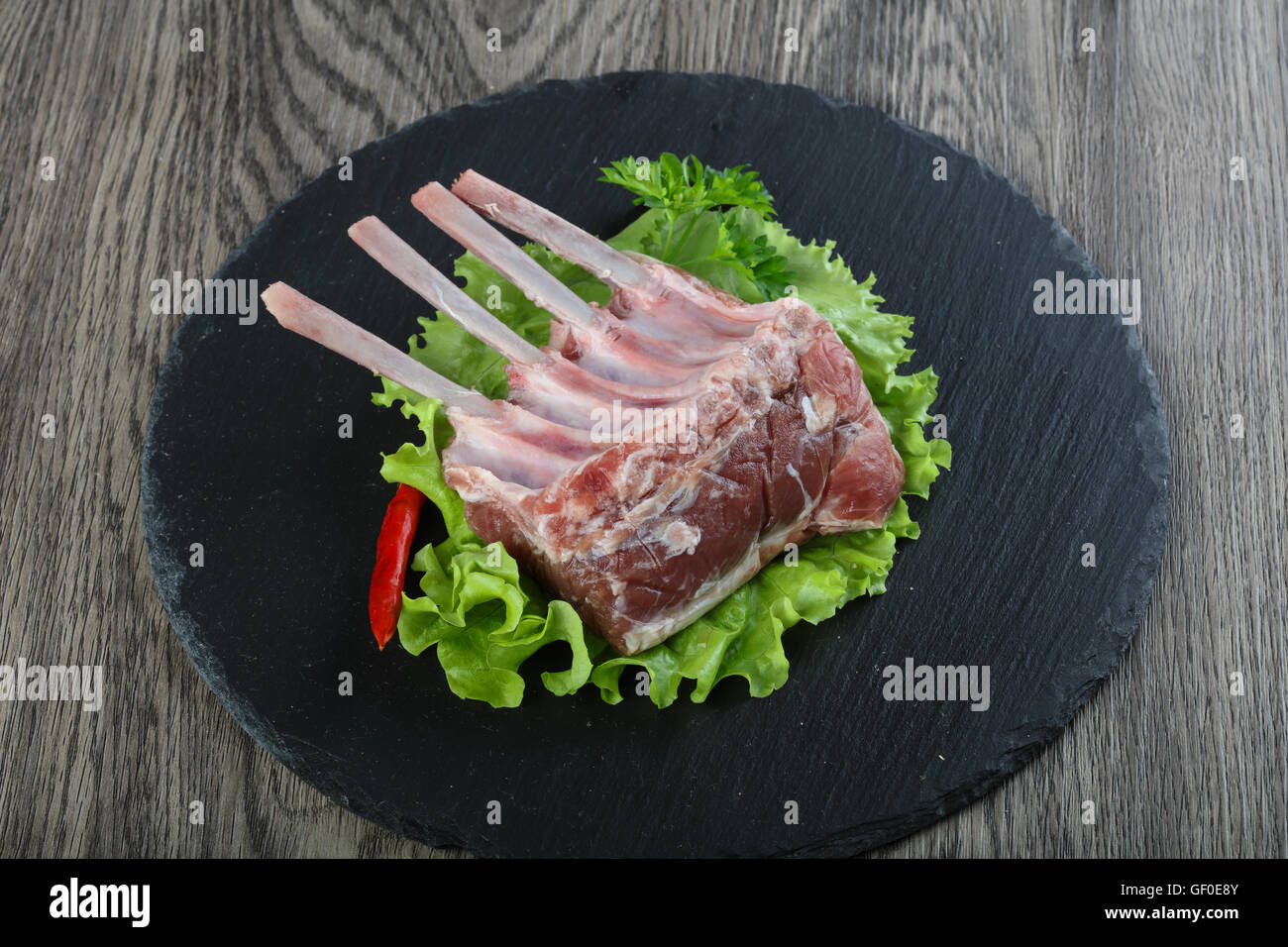 Lamb Frenched Rack 4 rib bone Stock Photo - Alamy