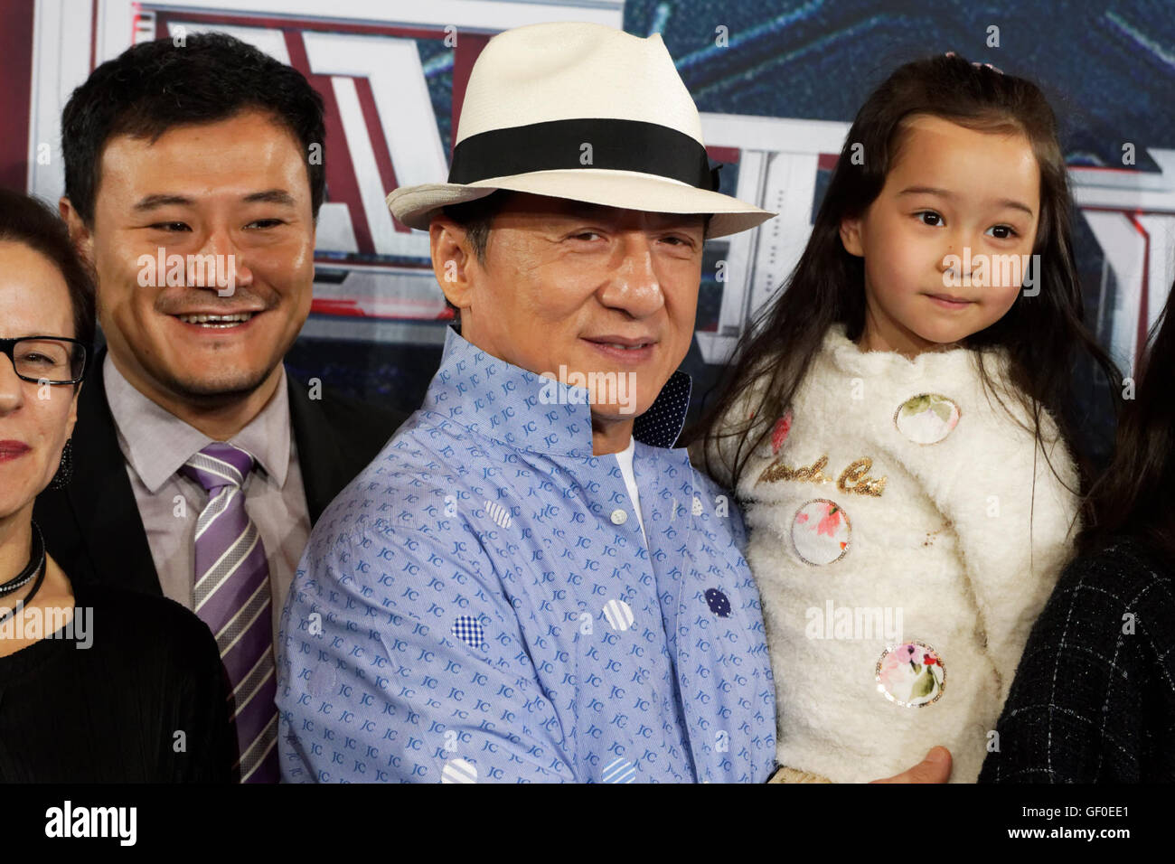 Sydney, Australia. 28th July, 2016. Actor Jackie Chan (c) poses in a ...