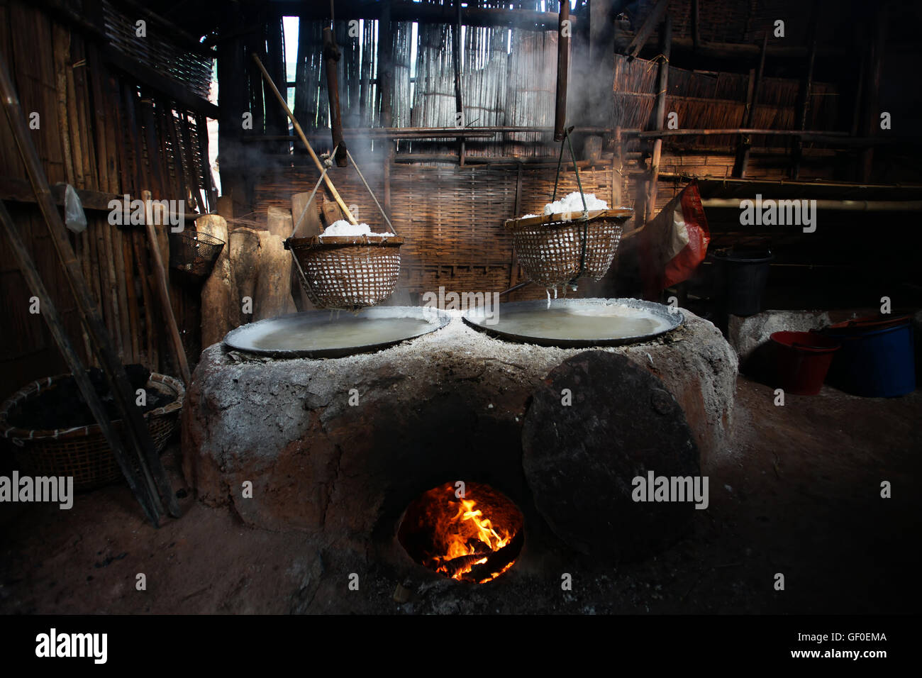 boiling rock salt, traditional salt making of nan province,Thailand ...