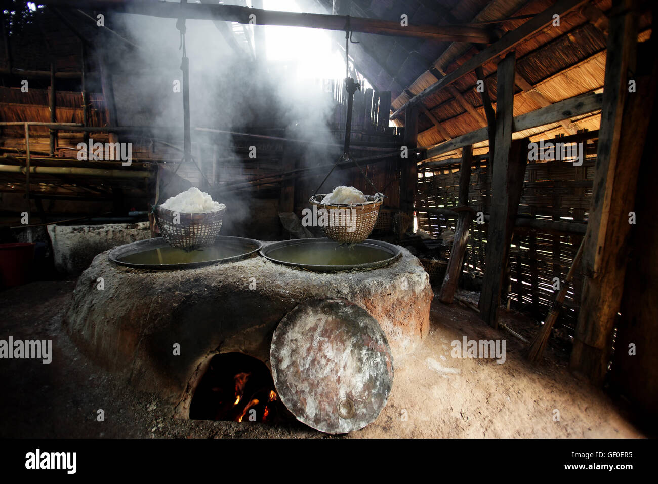 boiling rock salt, traditional salt making of nan province,Thailand ...