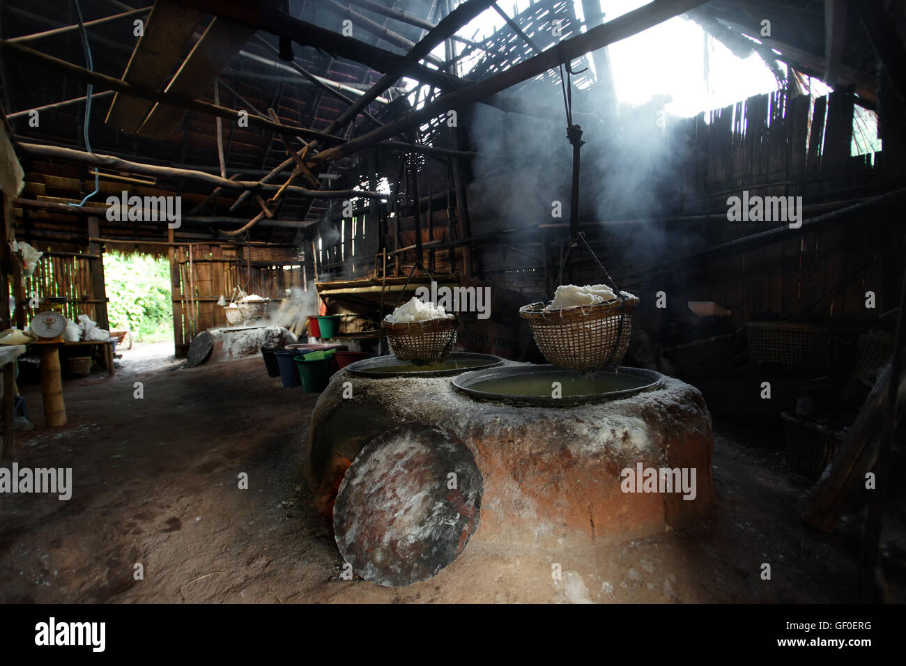 boiling rock salt, traditional salt making of nan province,Thailand ...