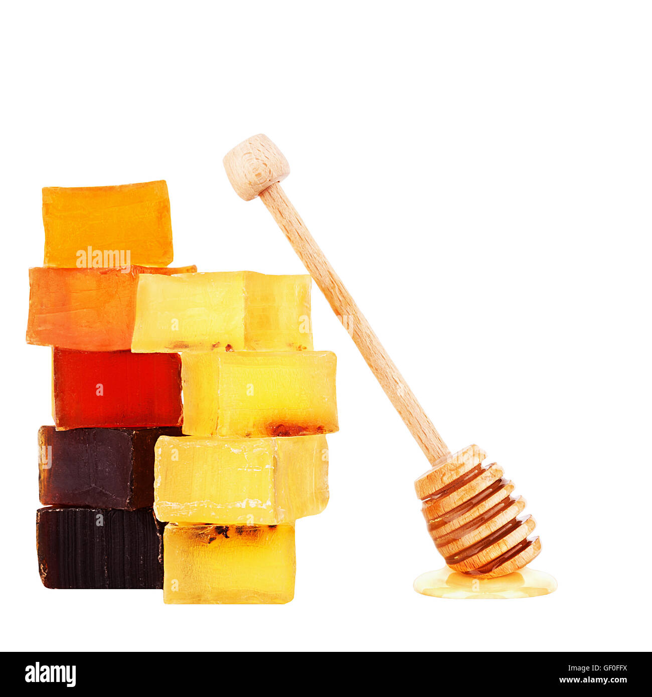 Set glycerol honey handmade soap with a spoon for honey and honey drops ...