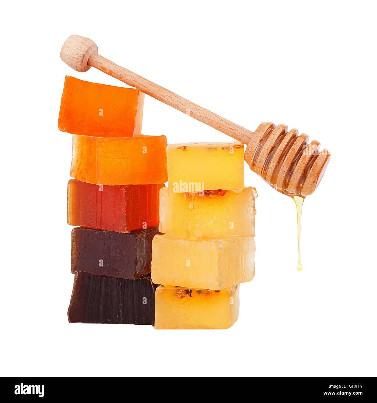 Set glycerol honey handmade soap with a spoon for honey and honey drops ...