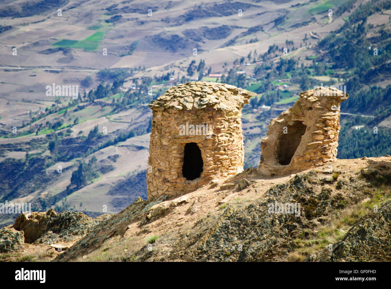 The ancient pre-Inca tombs of Ninamarka on the top on the mountains ...