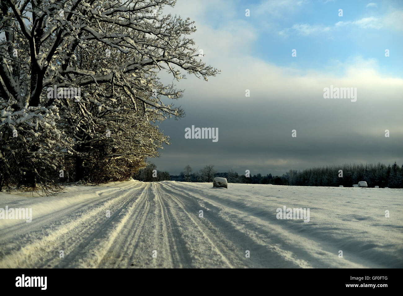 Road with snow Stock Photo - Alamy