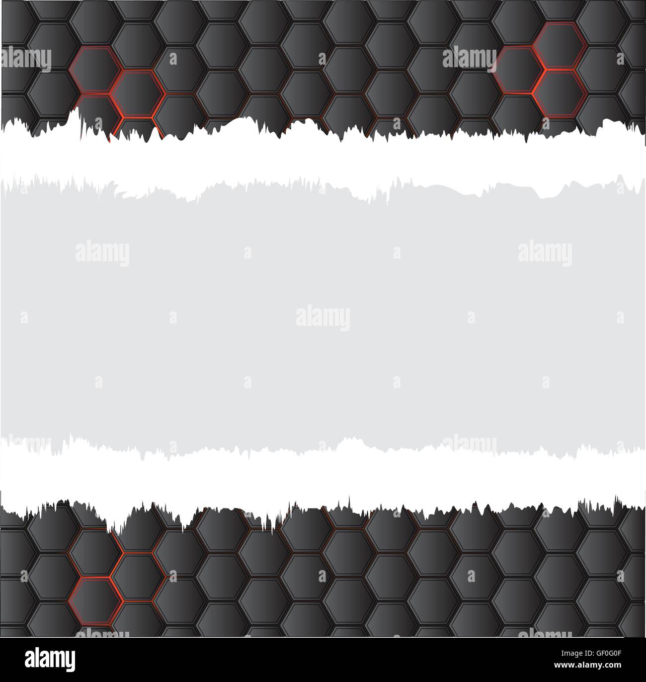 A dark grey honeycomb with a red glowing backdrop and copy space splash ...
