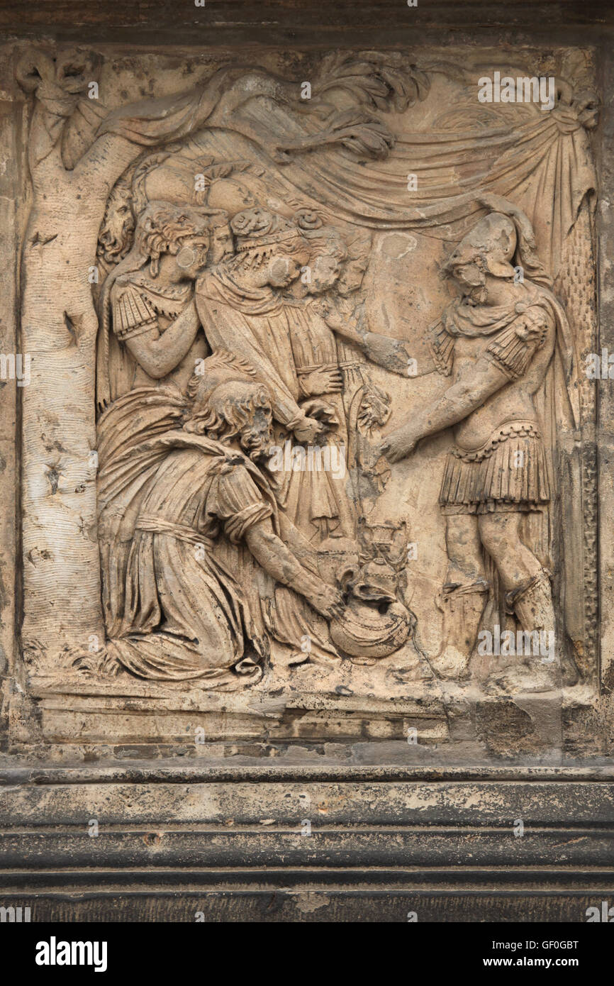 Alexander the Great and the women of Darius. Renaissance relief on the ...