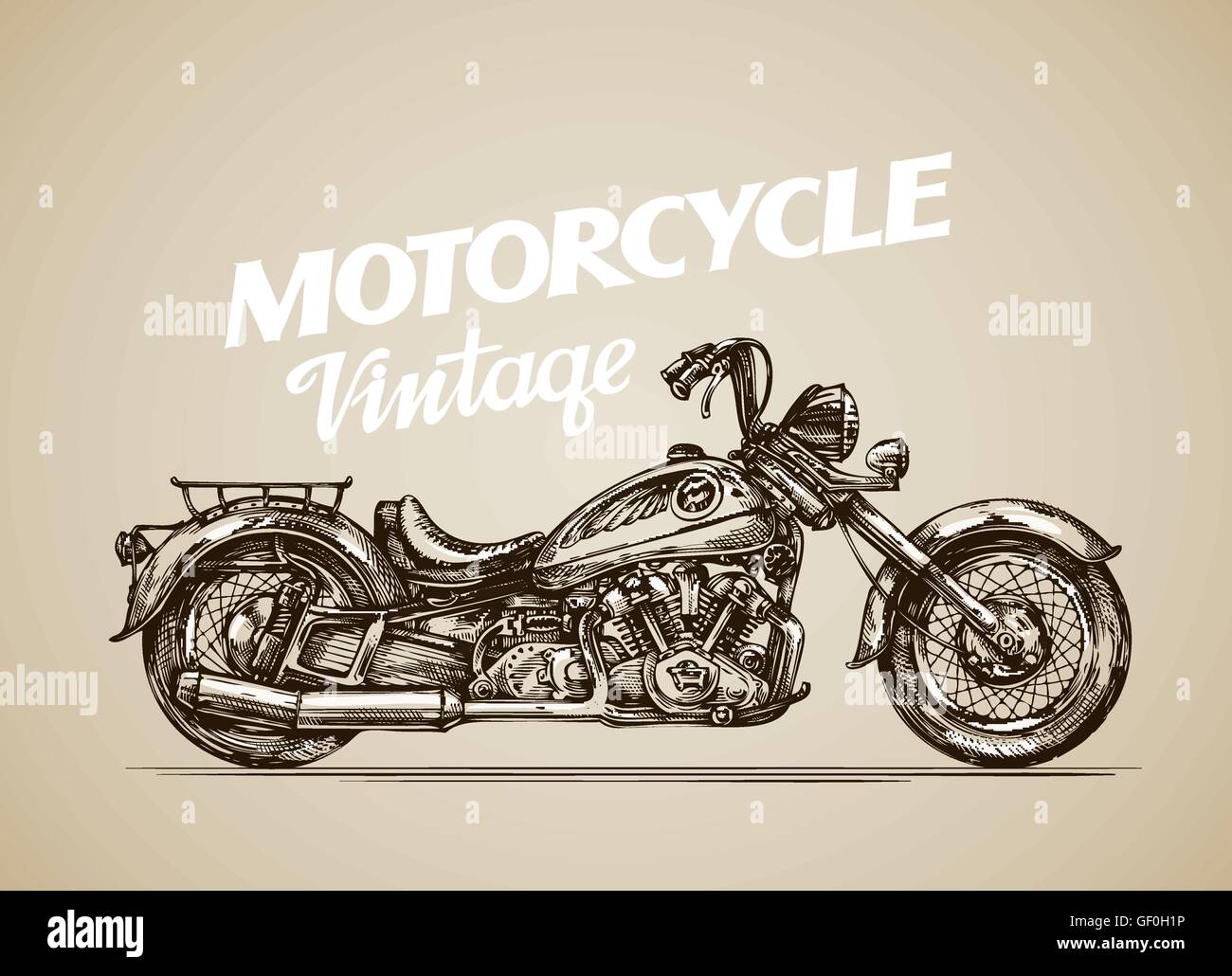 Vintage motorcycle. Hand drawn retro motorbike. Vector illustration ...