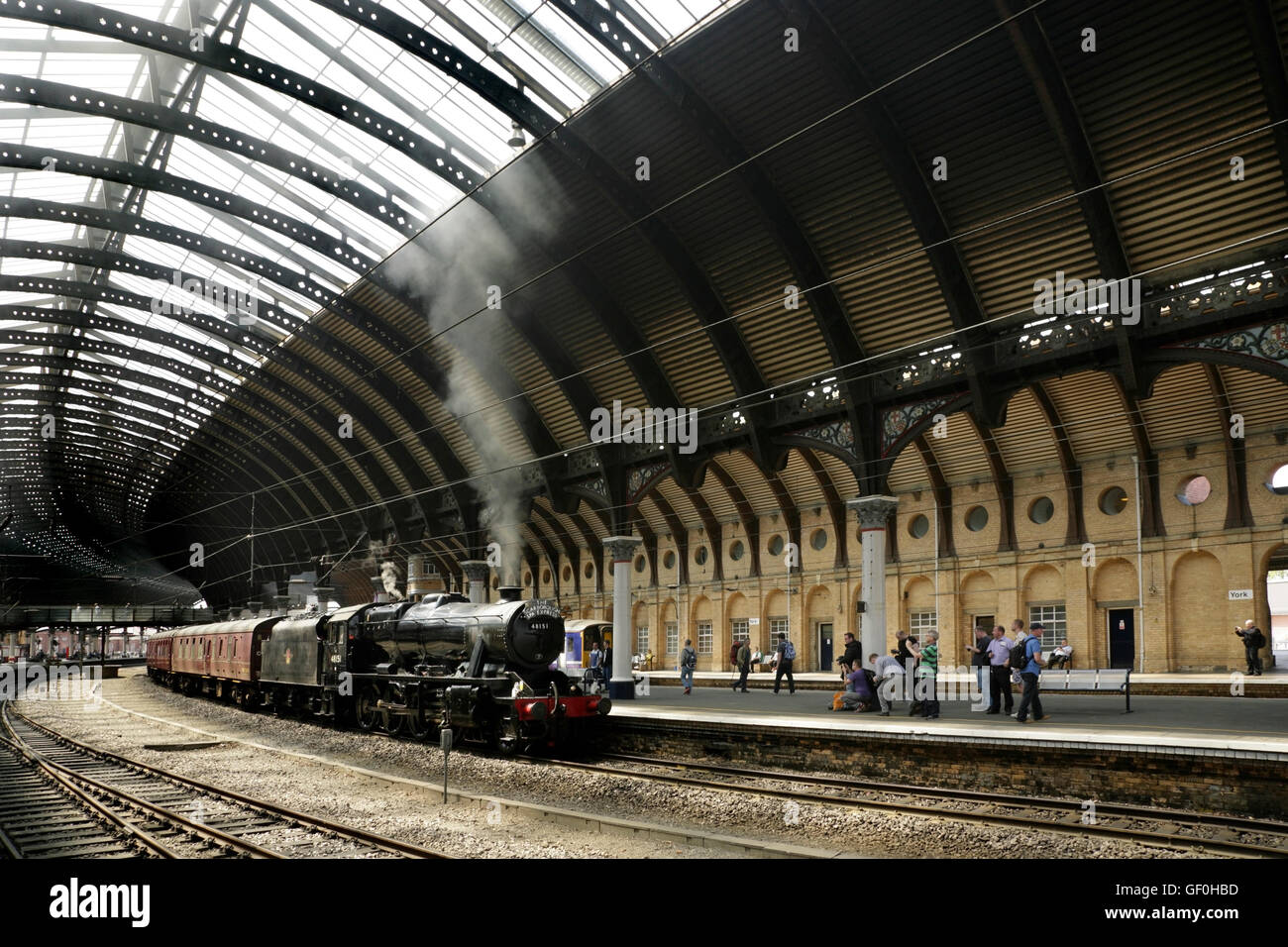 LMS Stanier class 8F steam locomotive 48151 at York station, UK with ...