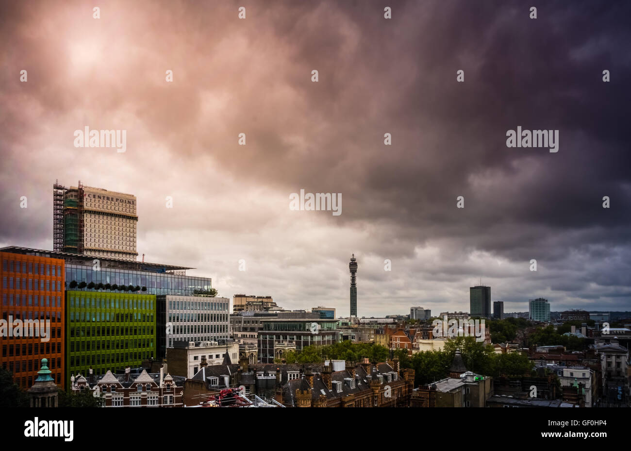 Aerial view of the central area in London with BT tower in the ...