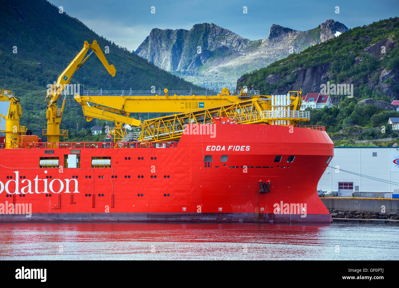 Edda Fides flotel, Accommodation ship for the oil industry, big red and ...