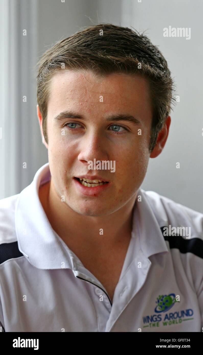 Lachlan Smart, 18, at Biggin Hill Airport in Kent, during a stopover on ...
