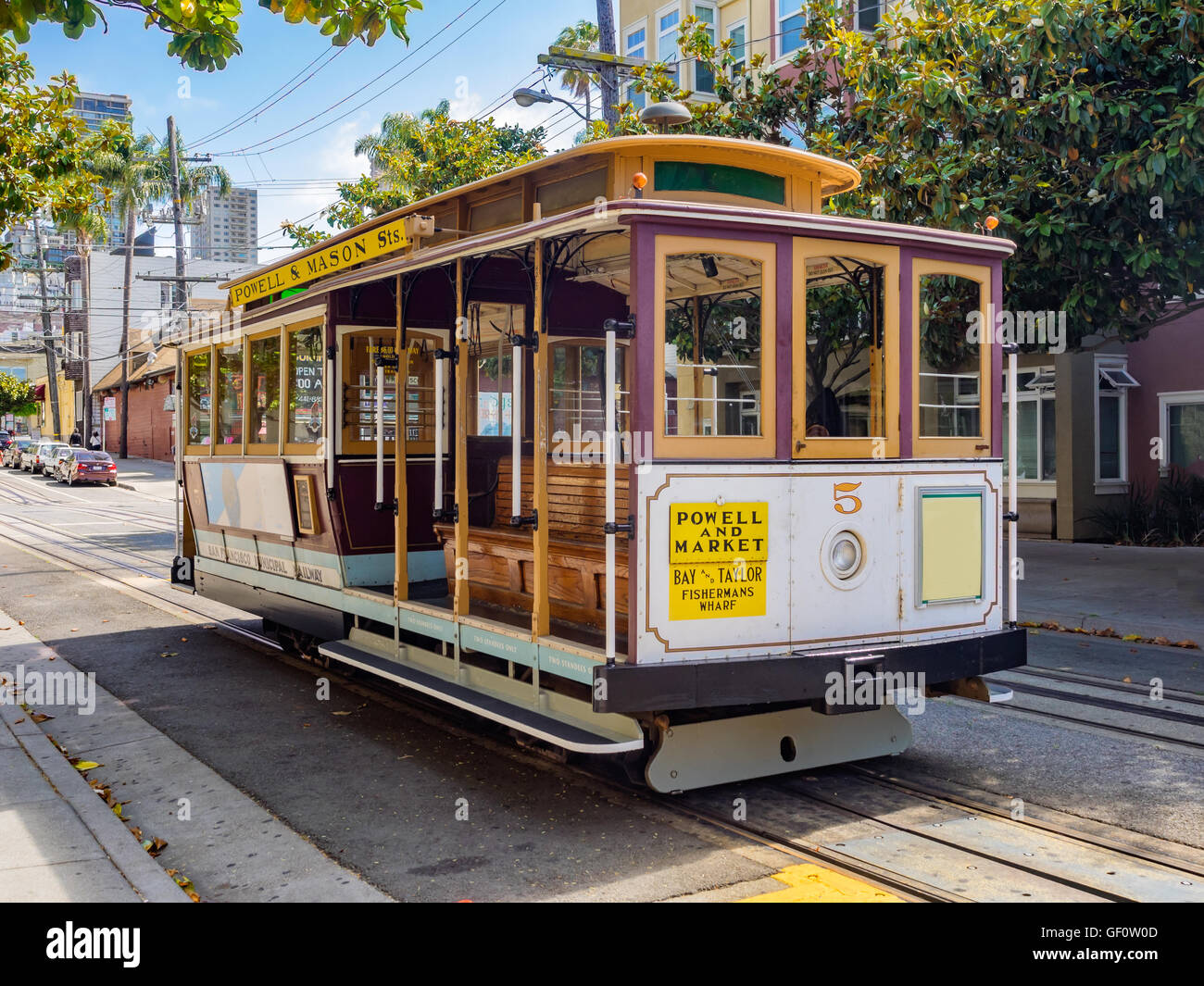 Public cable cars in San Francisco streets, USA Stock Photo - Alamy